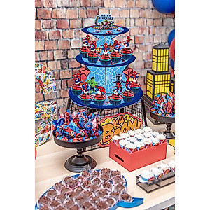 Spidey Party Supplies-Spidey Heroes 3 Tier Cupcake Stand Birthday Dessert Display Stand for Kid's Birthday Party Decoration