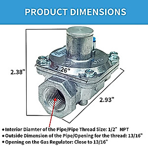 Weceleh 1/2" Natural/Propane Gas Pressure Regulator with 2 Brass Pipe Fittings (1/2" x 1/4"), 13/16" In and Out Opening, 1/2 PSI (Inlet pressure), LPG 10" NG 4" (Outlet pressure)