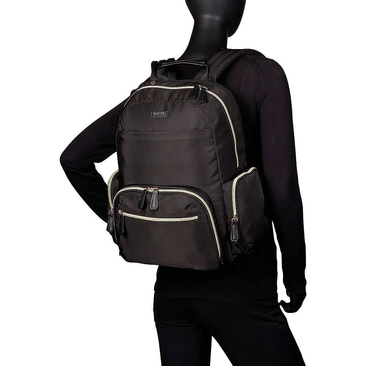 Kenneth Cole REACTION Women's Sophie Backpack Silky Nylon 15" Laptop & Tablet RFID Bookbag for School, Work, & Travel, Black with 20" Carry-On, One Size