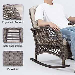 Joyside Patio Wicker Rocking Chair Set of 2 - All-Weather Outdoor Rocker Chair Two Pieces with Safe Rocking Design and Premium Fabric Cushions(Mixed/Beige)