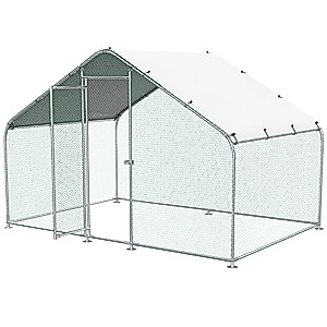 Unovivy Large Metal Chicken Coop, Walk-in Poultry Cage Chicken Run Pen Dog Kennel Duck House Rabbits Habitat Cage Spire Shaped Coops and Secure Lock for Outside, Backyard and Farm(10'Lx6.6'W x6.56'H)
