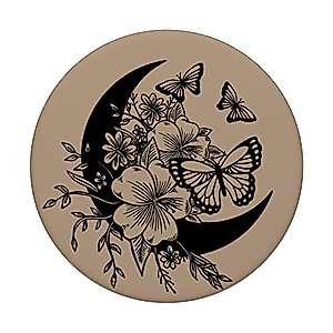 Champagne Tan Black Butterfly Crescent Moon Flower PopSockets Swappable PopGrip
