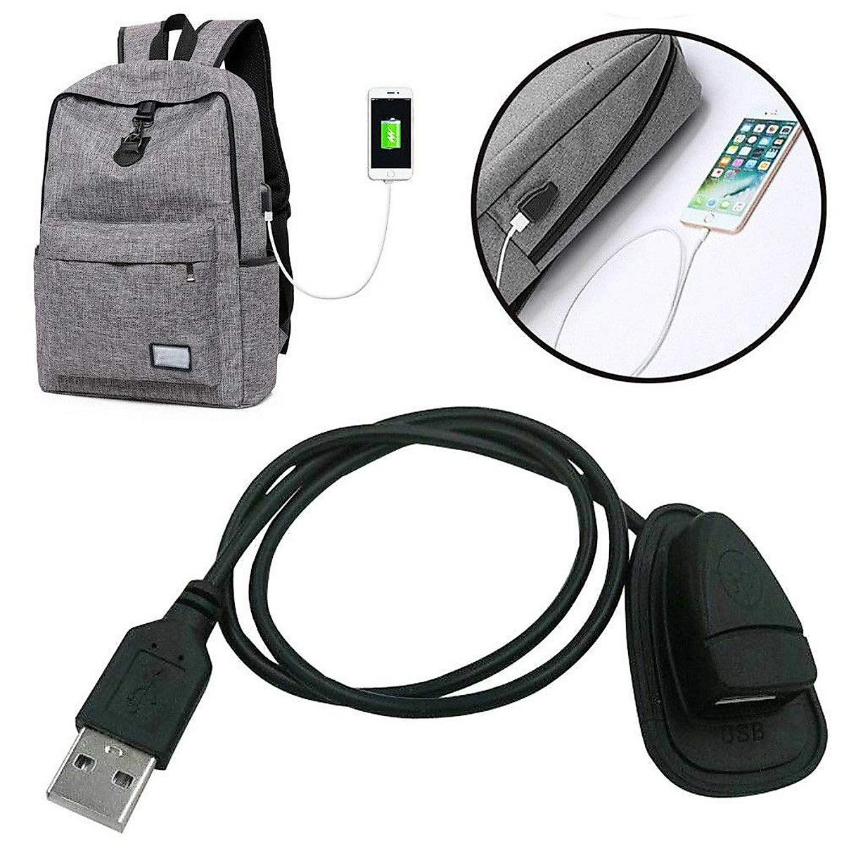 External USB2.0 Charging Interface Adapter Charging Cable Part for Backpack, Backpack Crossbody Travel Chest Bag Charger Cable