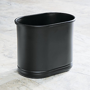 mDesign Small Metal Oval 2.5 Gallon Trash Can, Decorative Wastebasket, Garbage Trashcan DustBin for Bathroom, Bedroom, Bedroom, Kitchen, Office, Waste, Refuse, Recycling, Vivi Collection, Matte Black