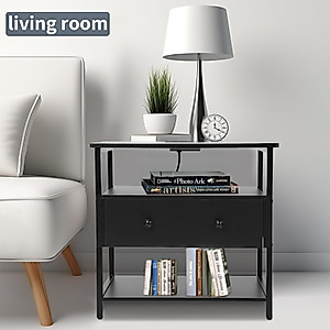 Edbuosy 27 inch Nightstand Side Table with 1 Layer of Wooden Drawers，Nightstand with Charging Station,End Table Bedside Table with USB Ports and Outlets (Black)