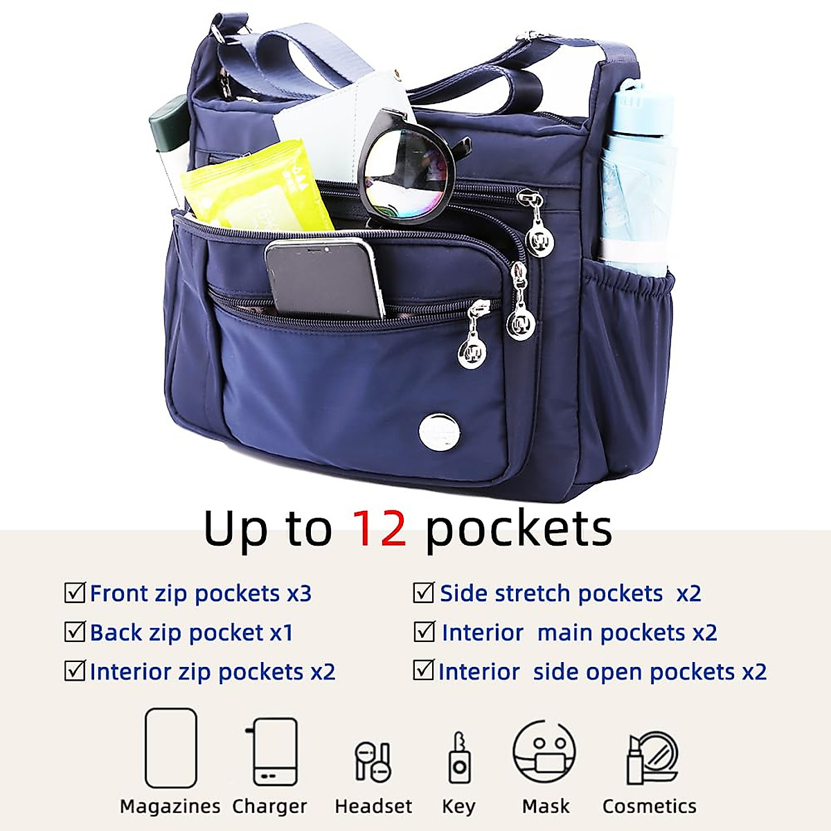 A bundling of cross-body shoulder bags and RFID card wallet for ladies(blue-small)