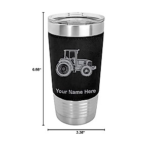 LaserGram 20oz Vacuum Insulated Tumbler Mug, Farm Tractor, Personalized Engraving Included (Faux Leather, Black)