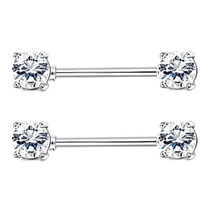 Sllaiss 2PCS Sterling Silver Nipple Rings for Women 16G CZ Straight Tongue Rings Barbells Nipple Piercing Jewelry