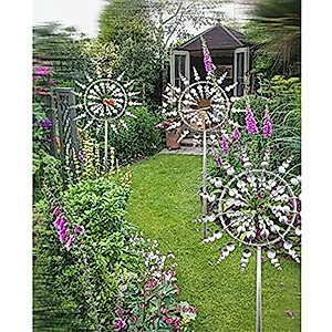 Unique and Magical Metal Windmill, 3D Wind Powered Kinetic Sculpture, Metal Wind Spinner Solar, Lawn Solar Wind Spinners for Yard and Garden, Wind Catchers Metal Outdoor Patio Decoration (32cm×32cm)