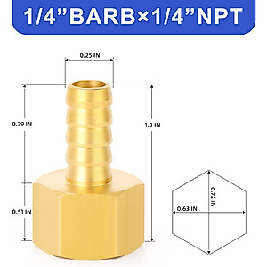 TAILONZ PNEUMATIC 1/4 Inch Barb x 1/4 Inch NPT Brass Female Hose Fitting Connector （Pack of 10）