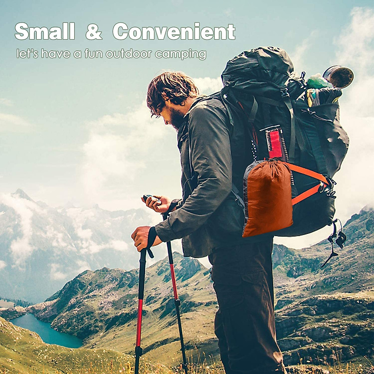 Camping Hammock, Double & Single Portable Hammocks with 2 Tree Straps and Carabiners | Easy Assembly | Lightweight Parachute Nylon Hammocks for Backpacking, Travel, Beach, Hiking (Gray/Orange)