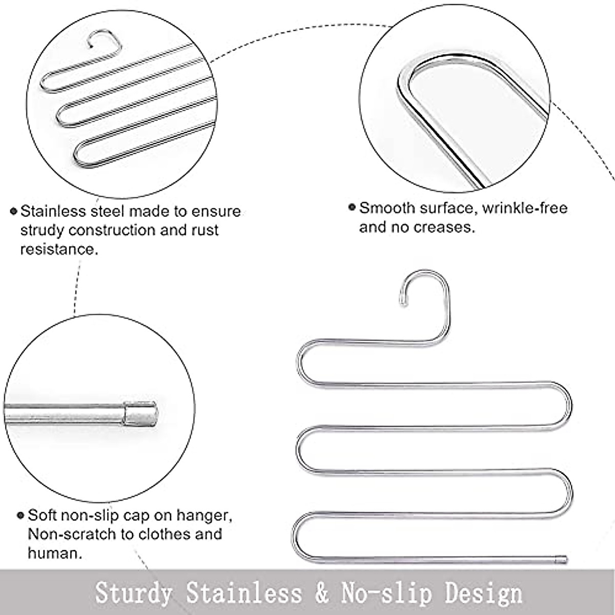 Pants Hangers，5 Layers S-Type Stainless Steel Clothes Pants Hangers, Non Slip Space Saving for Pants Jeans Towels Scarf Tie(3-Pack)