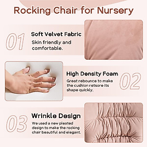 NIOIIKIT Nursery Rocking Chair, Velvet Upholstered Glider Rocker, Rocking Accent Chair with High Backrest, Comfy Rocking Accent Armchair for Living Room, Bedroom, Offices (Pink Velvet)