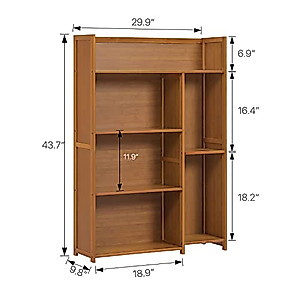 MoNiBloom 4 Tier Bookcase, Bamboo Freestanding Display Shelves Bookcase Open Storage Book Shelves for Living Room Home Office Décor, Brown