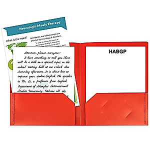 HABGP Plastic Folders with Pockets, 6 Color Heavy Duty Two Pocket Folder Business Card Holder for Office High School
