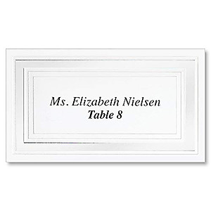 White 65lb Cover Stock Place Cards, White Foil Border, Micro-Perforated, 2" x 3 1/2", 200/box, Laser and Inkjet Compatible