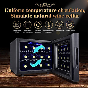 Wine Cooler Refrigerator 12 Bottle Freestanding Wine Cellar for White, Red, Champagne or Sparkling Wine,Compressor Wine Chiller Digital Temperature Control Fridge Glass Door