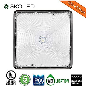 GKOLED 40W LED Square Canopy Light Replaces 175W PSMH with 5450lumens, 5000K and Dark Bronze Finish, UL Listed, 5-Year Limited Warranty Ideal for Indoor and Outdoor Applications