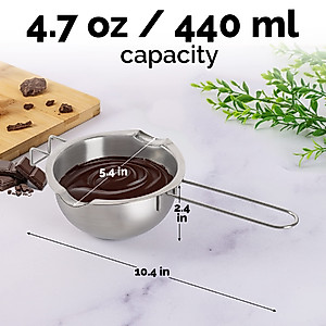 Zulay Double Boiler Chocolate Melting Pot - 18/8 Stainless Steel Heat Resistant Double Boiler Pot for Candle Making, Chocolate, Candy, Butter, Soap, Wax - 440ML Large Double Boiler Candy Melting Pot