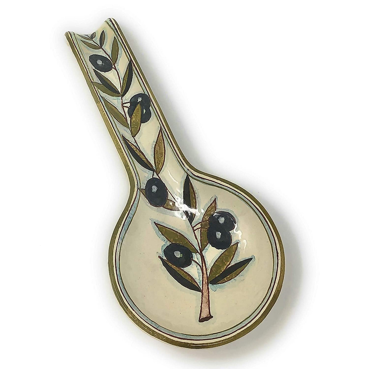 CERAMICHE D'ARTE PARRINI - Italian Ceramic Spoon Rest Holder Decorated Olives Pottery Art Hand Painted Made in ITALY Tuscan