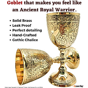 Carfar Wine Goblet Solid Brass Royal Wine Cup Handmade Goblet Medieval Decor Gothic Chalice Pack of 1