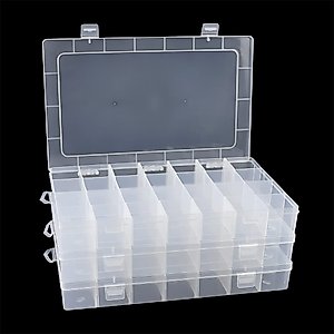 Organizer Box with Parkical Adjustable Dividers, 28 Grids Plastic Storage Container for Jewelry, Craft DIY, Bead Organizer, Sewing, Dip Powder, Hair Accessories (3 Pack 28 Compartment Organizer Box)