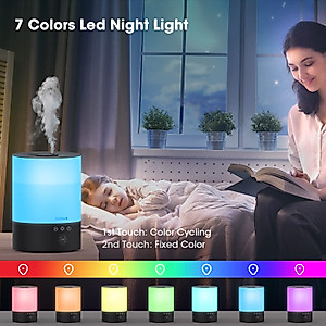 Cool Mist Humidifiers for Bedroom Large Room - Baby Air Humidifier with Night Light 8 Color - Quiet Ultrasonic Top Fill Humidifier - 28H Diffuser for Plants, Timer, Auto Shut-Off, 2.5L, White