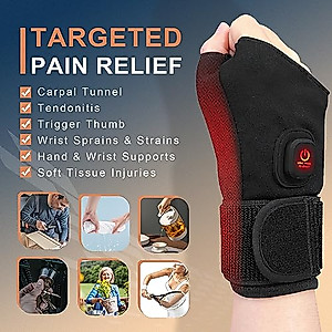 Carpal Tunnel Wrist Brace Support, Electric Hand Heating Pad Heated Wrap for De Quervain’s tendonitis, Rheumatoid Arthritis, Joint Pain Relief Auto Shut Off, Fit for Men and Women, Right Hand