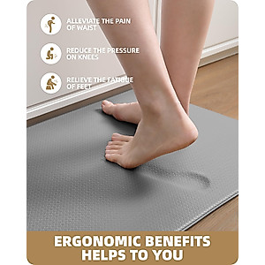 Color G Kitchen Rugs, Runner Cushioned Anti-Fatigue, Non Skid Waterproof Comfort Standing Floor Mats, Memory Foam, 17"x59", Grey