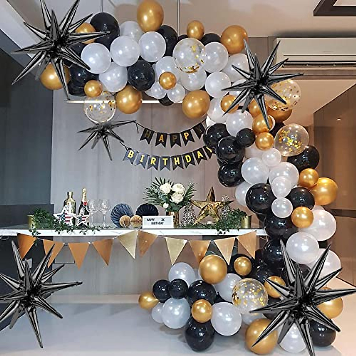 Cadeya 8 Pcs Star Balloons, Huge Black Explosion Star Aluminum Foil Balloons for Birthday, Baby Shower, Wedding, Bachelorette Party, Black Party Decorations Supplies