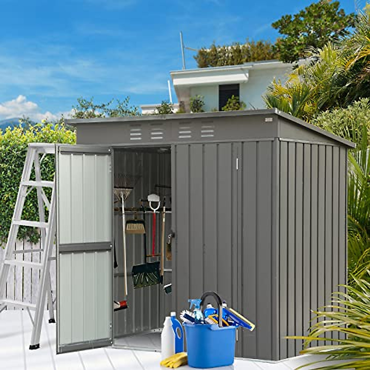 Domi Outdoor Storage Shed 6&#039; x 4&#039;, Metal Waterproof Utility Tool Shed Storage House Clearance with Double Lockable Doors &amp; Air Vent for Backyard Garden Lawn Patio