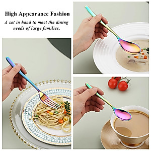 Silverware Set 40 Pieces Service for 8, ReaNea Rainbow Flatware Set, Titanium Plating Cutlery Set Include Dinner Knives, Dinner Spoons, Dinner Forks, Teaspoons, Salad Forks, Dishwasher Safe