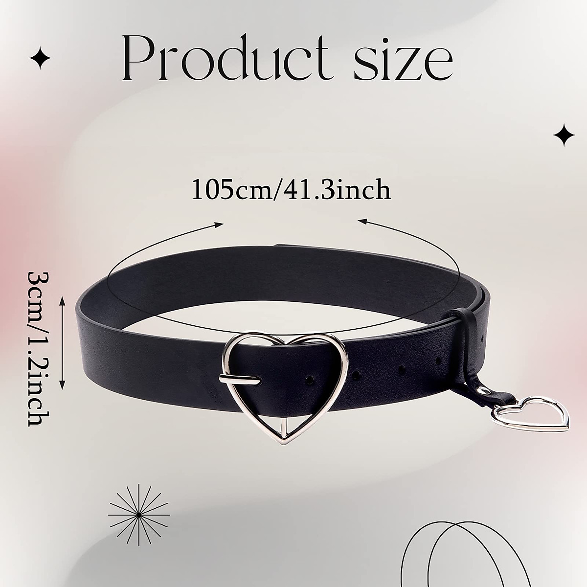 UTENEW Heart Shape Belts Wide Black Leather Waist Belt Women Jeans Pants Dresses with Alloy Buckle, Gold