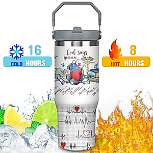 soeufnwhf 30oz Nurse Tumbler Cup with Handle Nurse Travel Coffee Mug, Nurse Nutrition Facts Tumbler, Best Nursing School Gifts, Nursing Graduation Gifts, RN Gifts for Nurses Appreciation Gifts, White