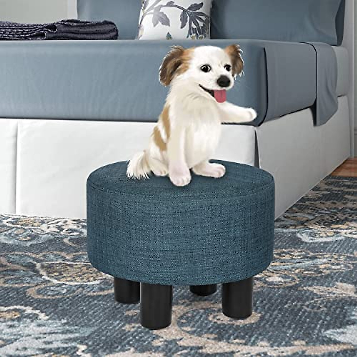 Joveco Small Footstools, Linen Ottomans Round Footrest Stool, Under Desk Upholstered Foot Stools with Plastic Legs, 10" H Mini Ottoman Sofa Stool for Couch, Bedside, Living Room