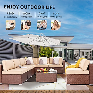 SUNVIVI OUTDOOR 6 Piece Patio Furniture, All-Weather Brown Wicker Outdoor Sectional Couch with Washable Removable Beige Cushions