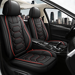 Pariitadin Leather Car Seat Covers Front Pair, Waterproof Faux Leather Seat Covers for Cars, Non-slip Car Interior Covers Universal Fit for Most Cars Sedans Trucks SUVs, Black/Red