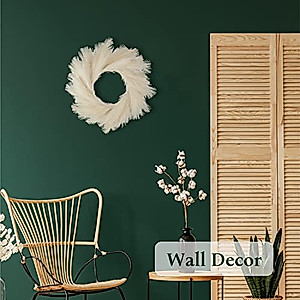 Perfnique Pampas Grass Wreath, Faux Pampas Wreath for Front Door, Artificial Pampas Grass Wreath for All Seasons, Boho Wall Decor, Farmhouse Pampas Garland, DIY Wreath Flower Arrangement (Ivory)
