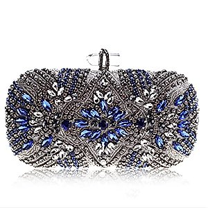 YLLWH Women Clutch Party Blue Evening Bag Wedding Purse Crystal Chain Shoulder Bag Rhinestone Female Clutch