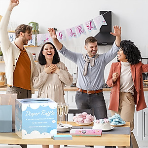 JCTHKUKU 50 Diaper Raffle Tickets with Box for Baby Shower Game, Blue Diaper Raffle Card Box for Gender Reveal Baby Shower Raffle Oh Baby Party Decoration Card Boxes