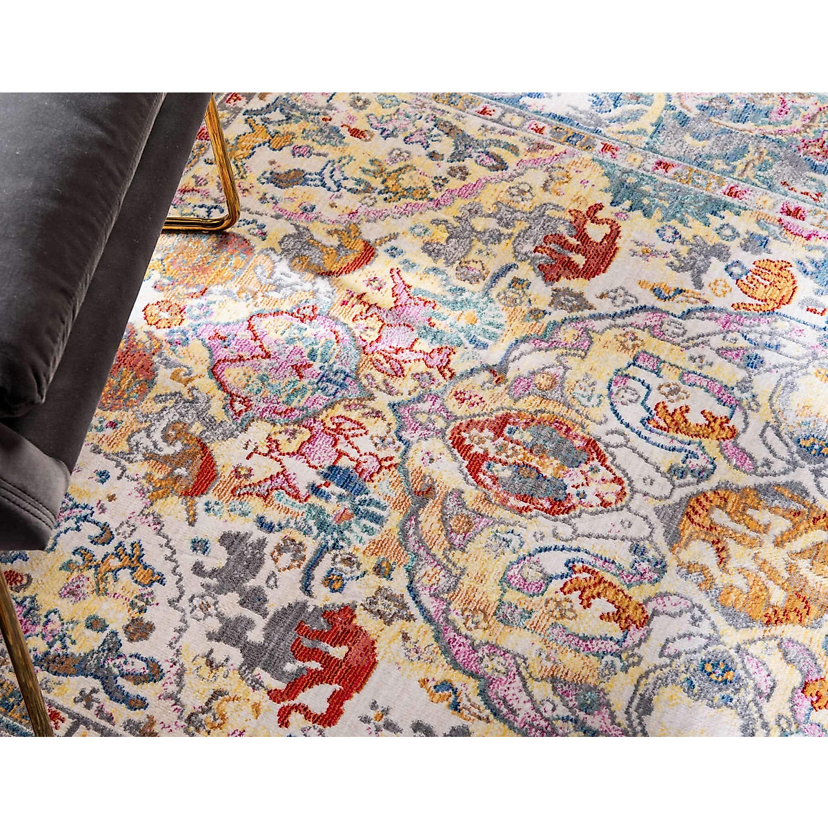 Unique Loom Austin Collection Botanical, Medallion, Vintage Area Rug, 8' 0" x 10' 0", Beige/Blue