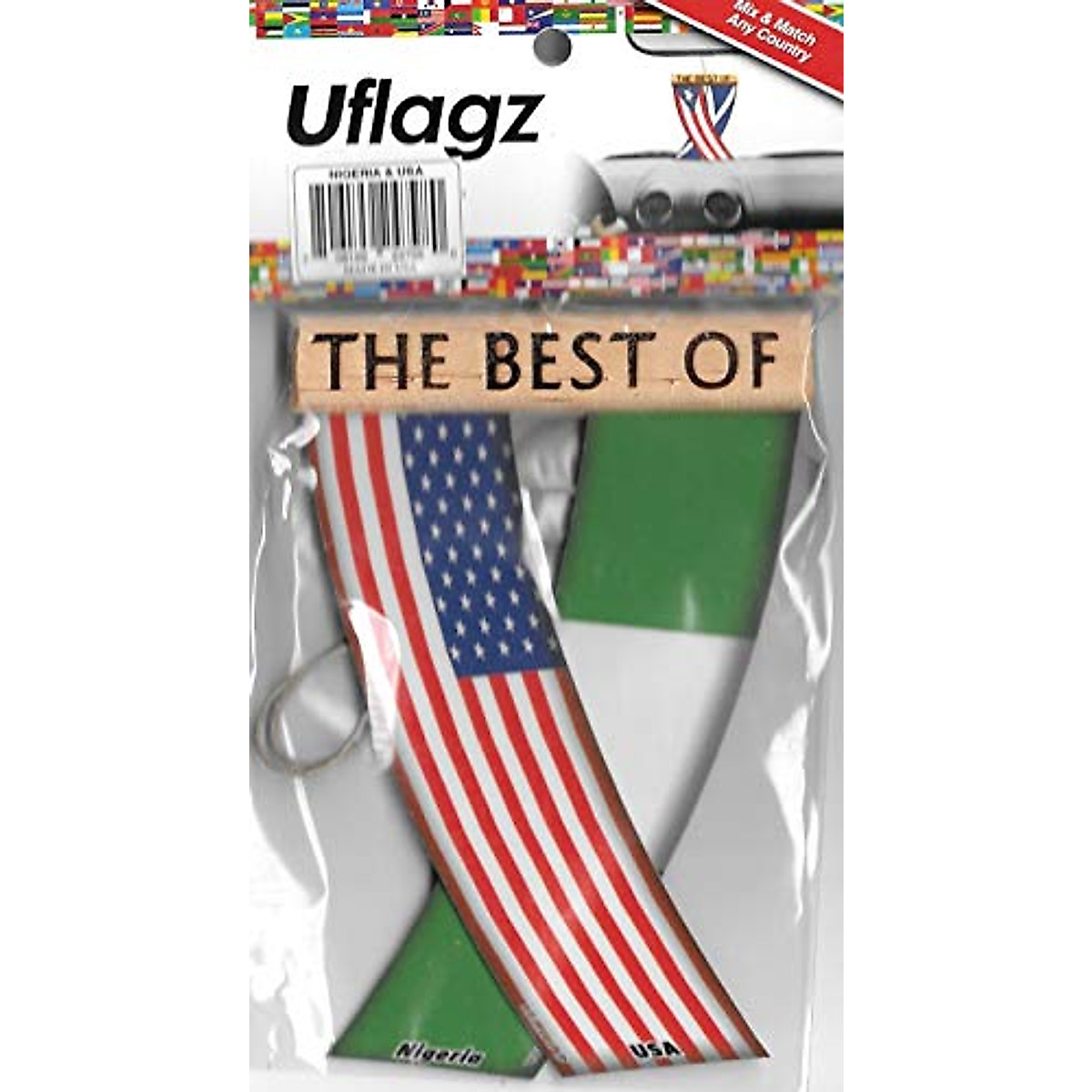 NIGERIA AND USA NIGERIAN AMERICAN WEST AFRICAN REARVIEW MIRROR MINI BANNER HANGING FLAGS FOR THE CAR UNITY FLAGZ™..