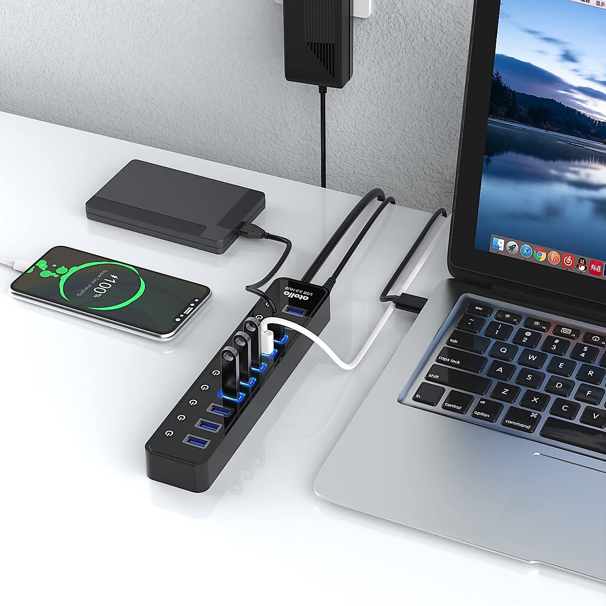 Powered USB 3.0 Hub, atolla 10 Ports USB Data Hub Splitter with Individual ON/Off Switches and 12V/2.5A Power Adapter USB Extension for Mouse, Keyboard, Hard Drive or More USB Devices