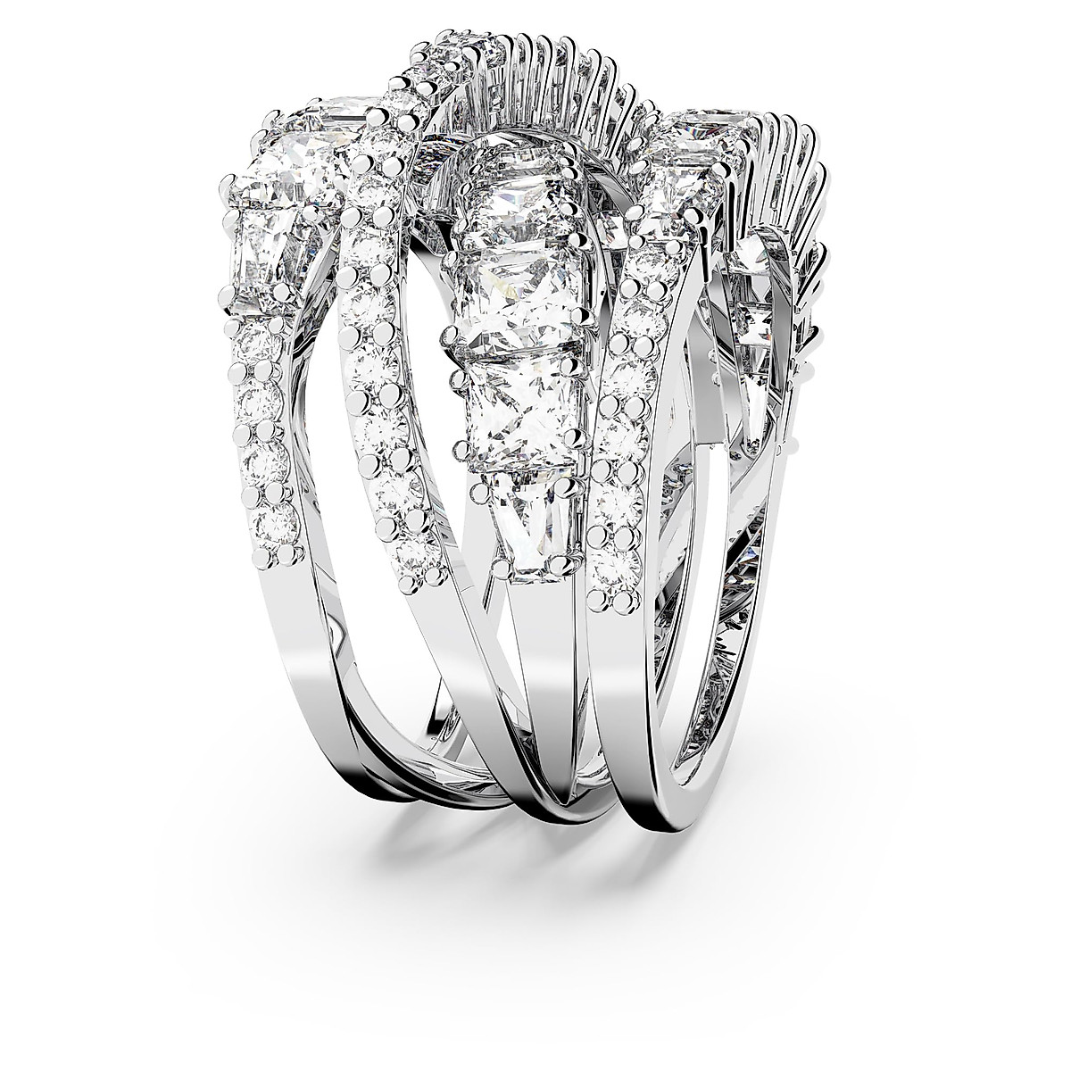 SWAROVSKI Hyperbola Ring, Mixed Cuts, Clear, Rhodium Finished; Size: Us 6; Eu 52