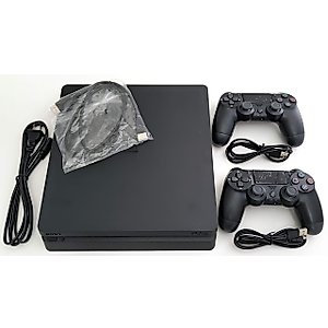 Sony PlayStation 4 1TB System Jet Black Console Bundle with x2 Aftermarket controllers PS4 (Renewed)