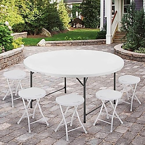 MoNiBloom 5Ft Round Folding Table, Indoor Outdoor Plastic Dining Card Table with Handle and Lock for Picnic Party Banquet Wedding, White Toptable Gray Legs