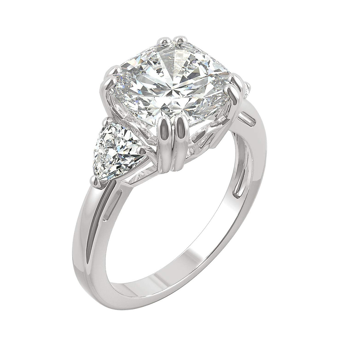 Charles & Colvard Created Moissanite 9.5mm Cushion Cut Three Stone Engagement Ring for Women | 5 cttw DEW | Lab Grown | Solid 14K White Gold with Rhodium | Size 7