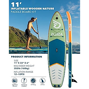 DAMA Inflatable Stand Up Paddle Board 11'x33" x6", Inflatable Yoga Board, Dry Bags, Camera Seat, Floating Paddle, Hand Pump, Board Carrier, Durable & Stable for 3 People