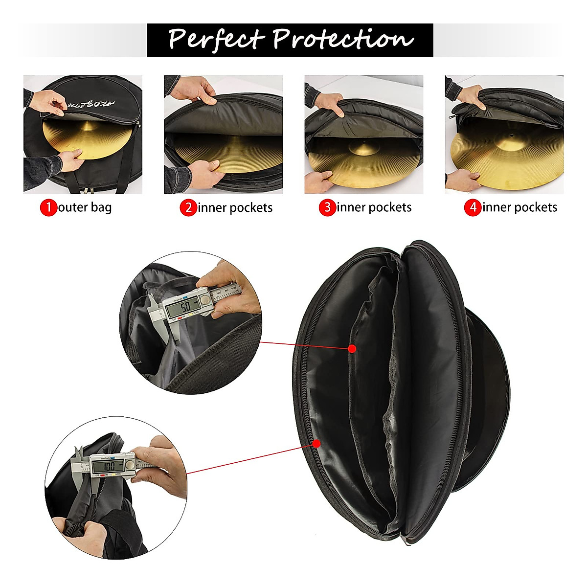 AKOZLIN 21" Cymbal Gig Bag with Carry Handle,5mm thick Padded cotton for perfect protection, Great for Dust-proof and waterproof Storage（Black)