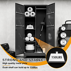 ZONLESON Metal Garage Storage Cabinet, Kitchen Pantry Cabinet with Doors and Shelves, Broom Organizer Storage Tool Racks,Cleaning Cabinet with Stainless Steel Leak (H71* D16.53*L31.5in)